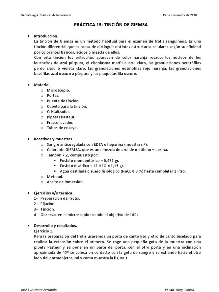 Tinción de Giemsa: Procedimiento y Pasos | PDF | Tinción | Microscopía