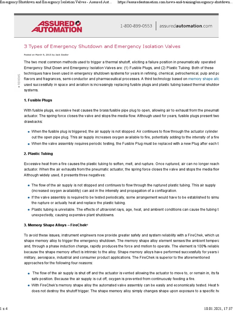 3 Types of Emergency Shutdown and Emergency Isolation Valves | PDF ...