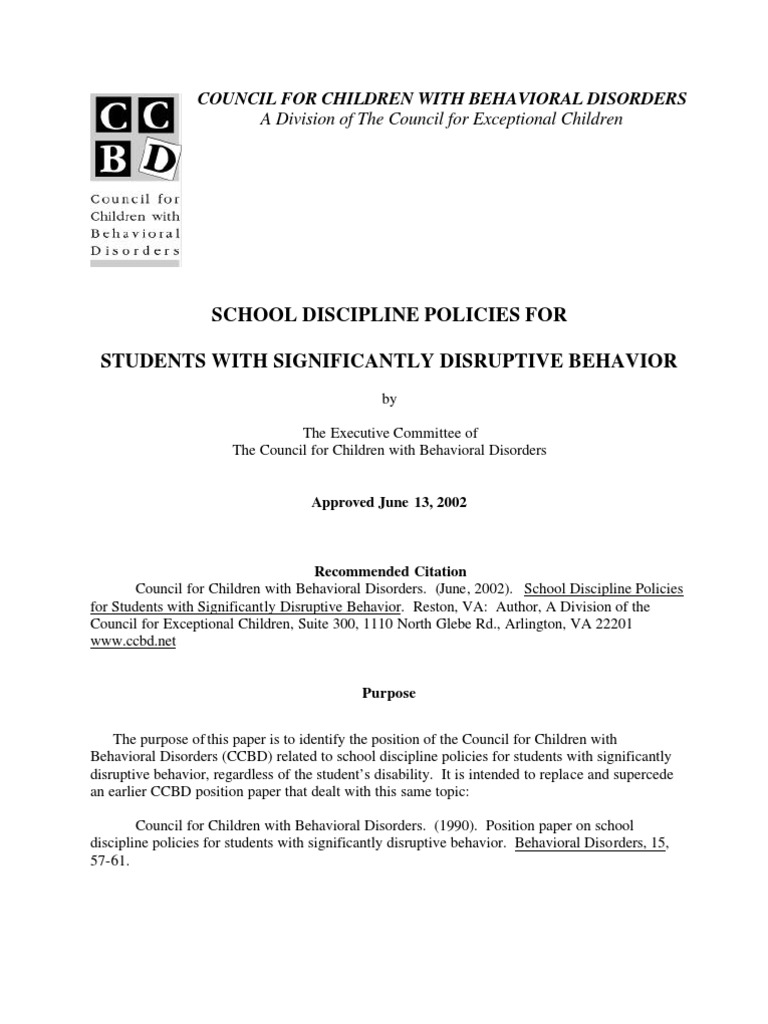 School Discipline for Disruptive Students | PDF | Special Education ...