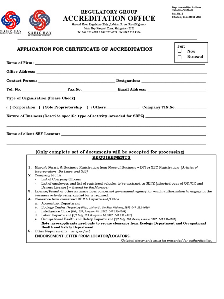 Application For Accreditation | PDF | Business | Government
