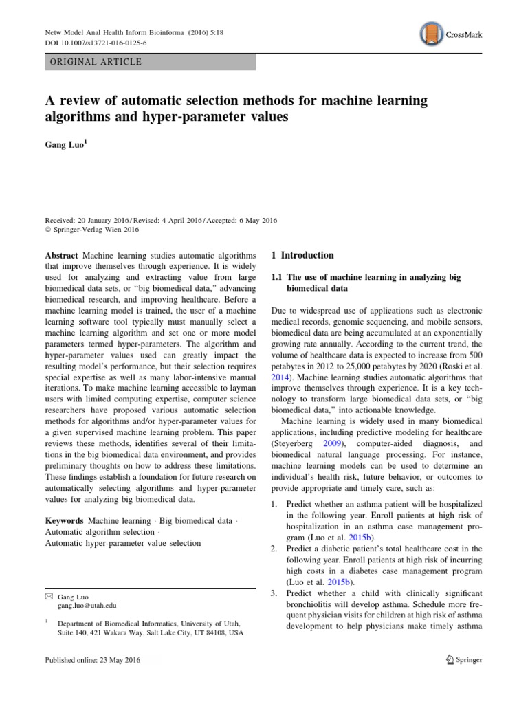 A Review of Automatic Selection Methods For Machine Learning Algorithms and Hyper-Parameter ...