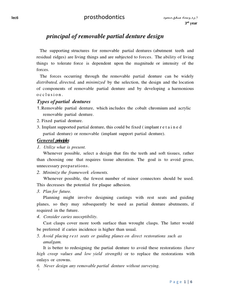 Principle of RPD Design - 300419174821 | PDF | Dentures | Dental Implant