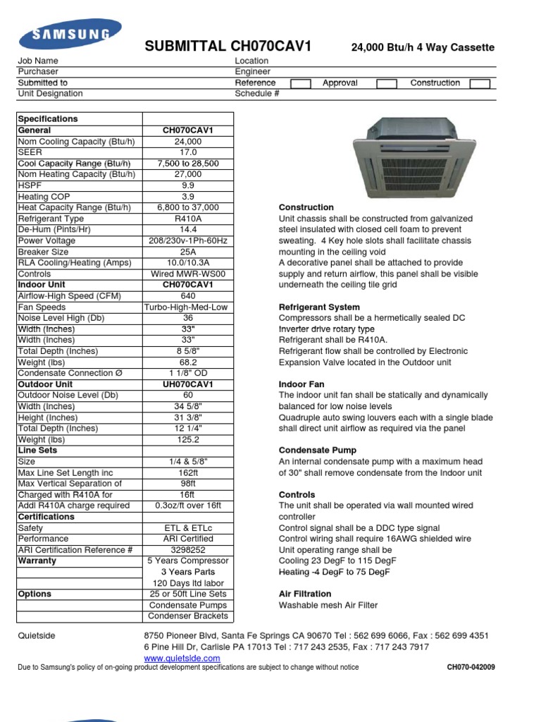 Samsung Concealed Heat Pump Ceiling Cassetes | PDF | Heat Pump | Air ...