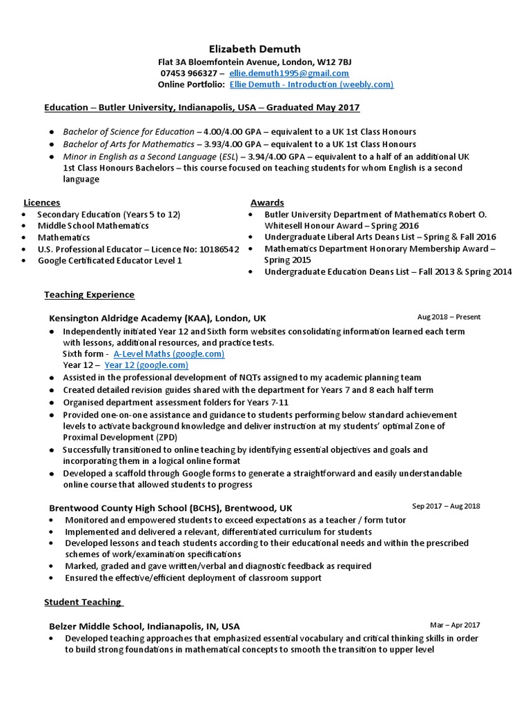 Elizabeth Demuth: Math Educator & Award-Winning Teacher | PDF | Lesson ...