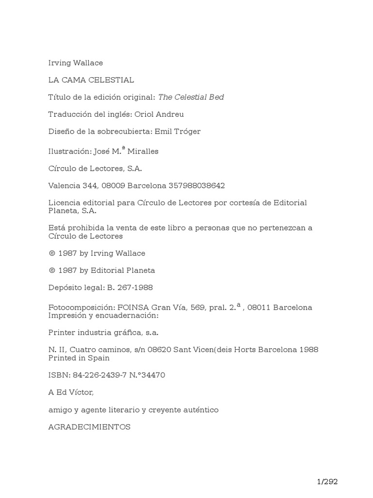 La Cama Celestial Irving Wallace | PDF | La sexualidad humana | Orgasmo