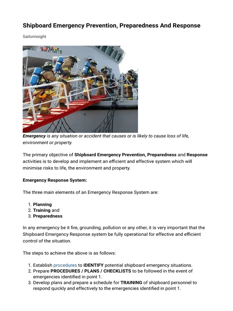 Shipboard Emergency Prevention, Preparedness and Response | PDF ...