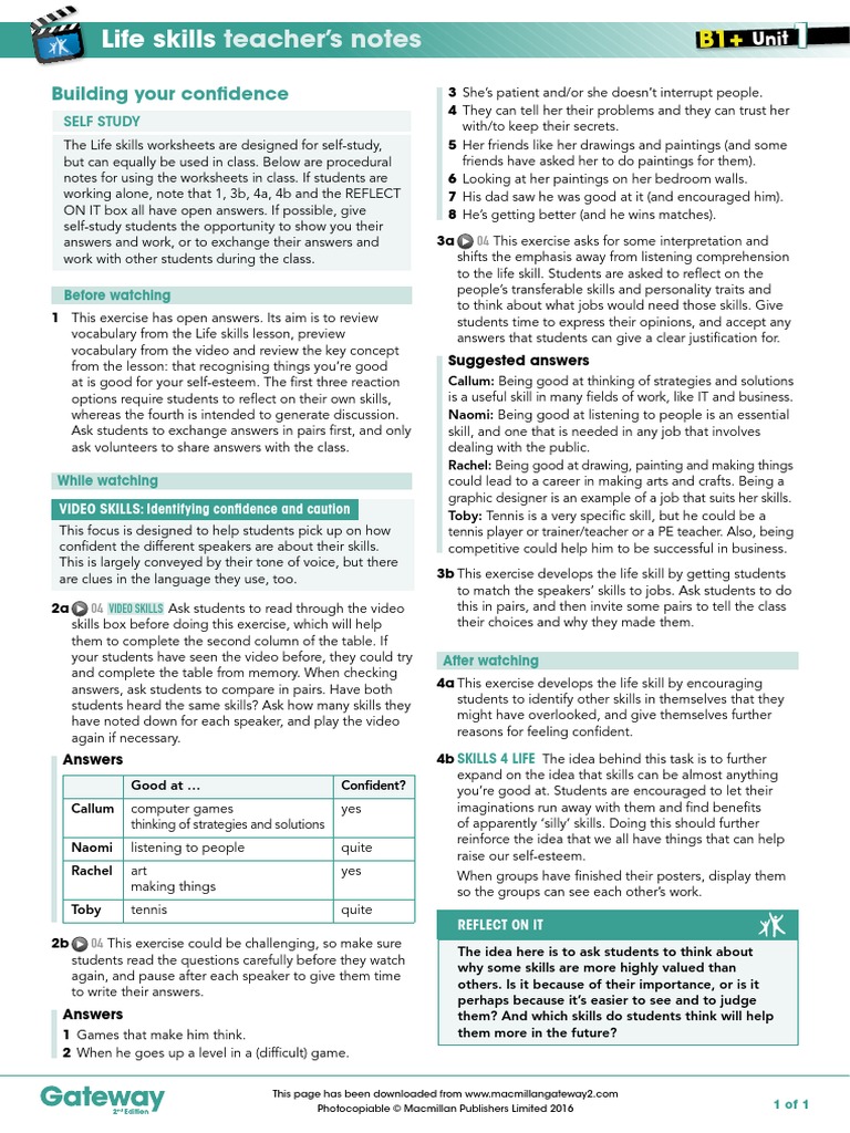 B1+ UNIT 1 Life Skills Video Teacher's Notes | PDF | Human Nature ...