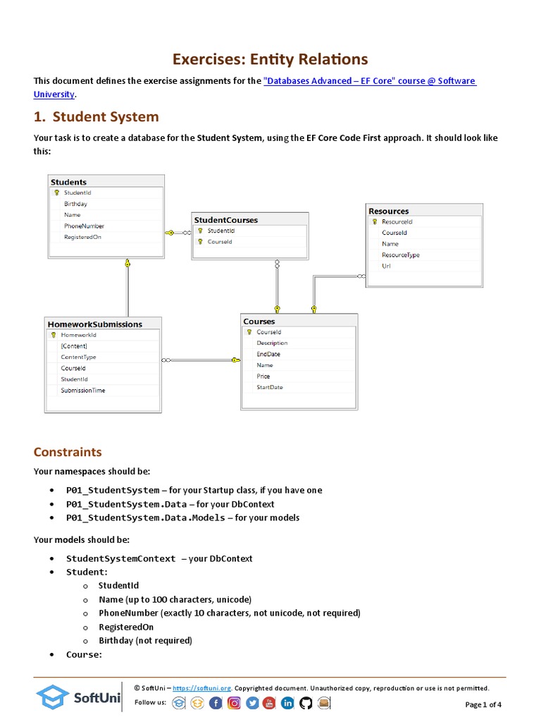Exercises: Entity Relations: 1. Student System | PDF | Entity Framework | Databases
