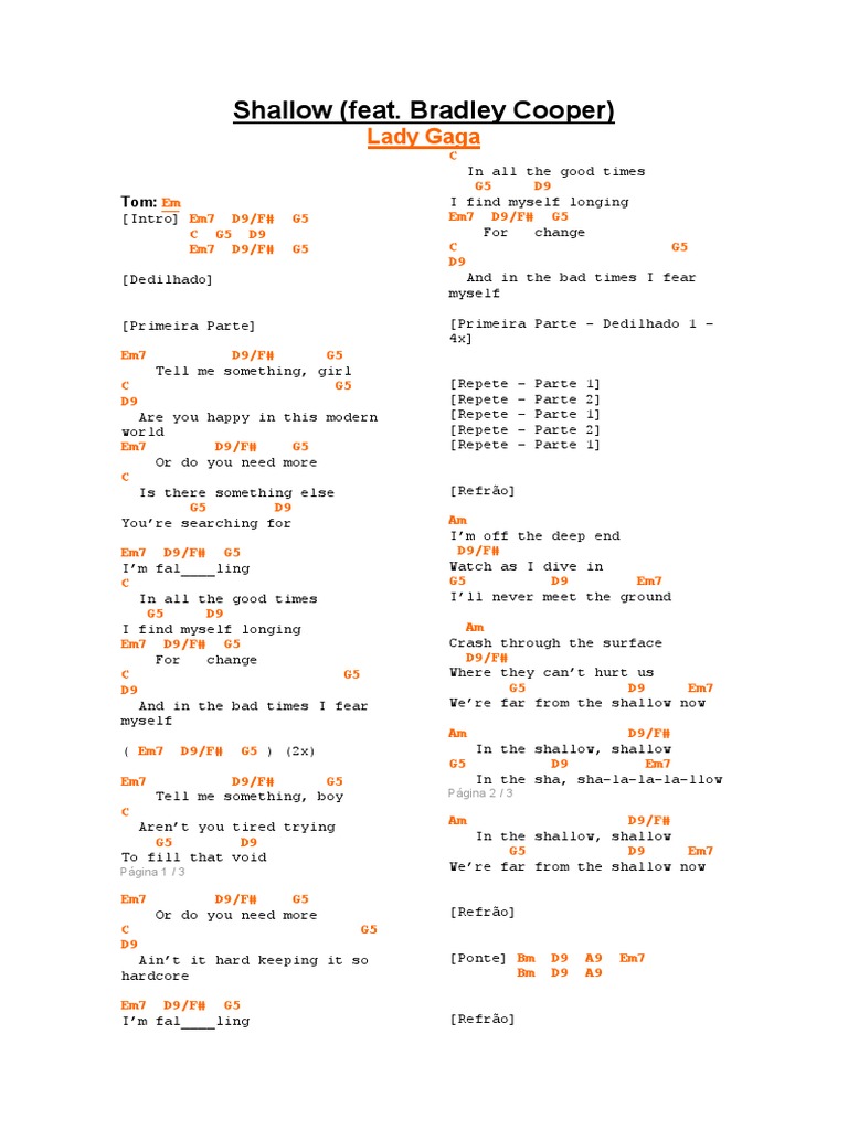 Shallow (Feat. Bradley Cooper) : Lady Gaga | PDF | Lady Gaga | Songs ...