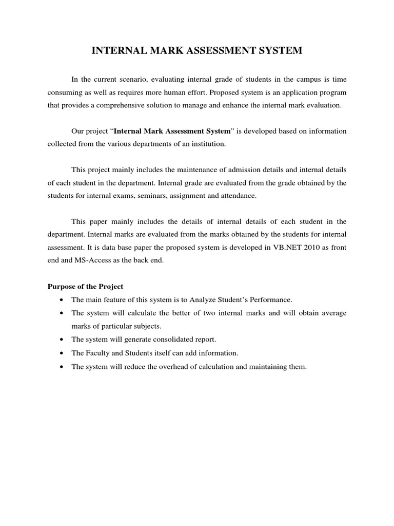 Internal Mark Assessment System: Purpose of The Project | PDF ...