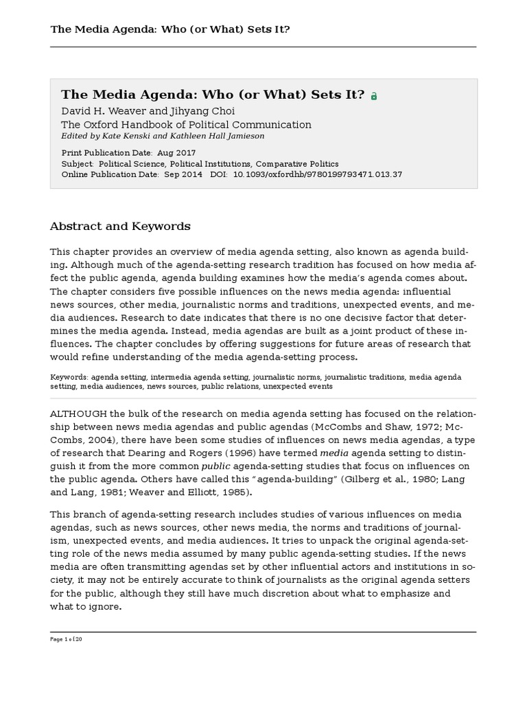 Media Agenda Setting Influences Explained | PDF | News | News Media