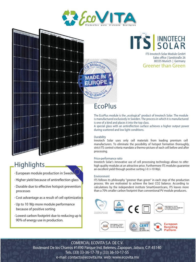 Ecovita - Ficha Tecnica Panel Innotech | PDF | Solar Panel | Solar Power