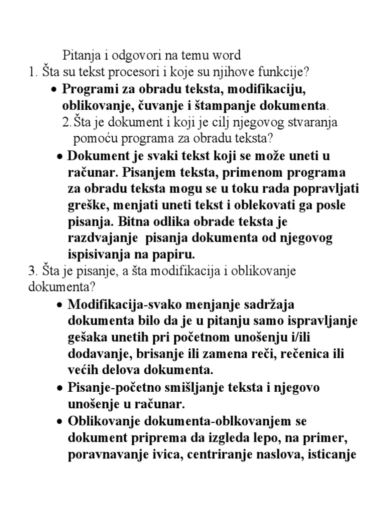 Pitanja I Odgovori Na Temu Word | PDF