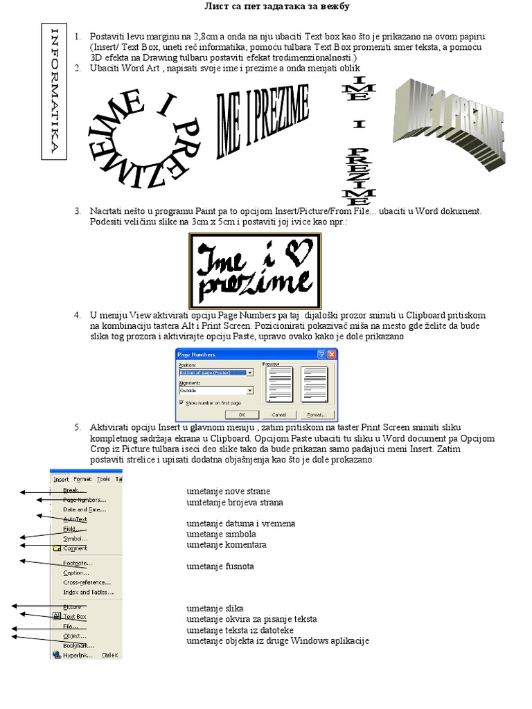 VIII Vezba Ubacivanja Slika Tekst Boksa Word Arta | PDF