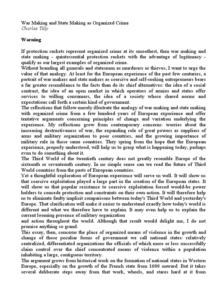 Tilly Charles. - War Making and State Making As Organized Crime ...
