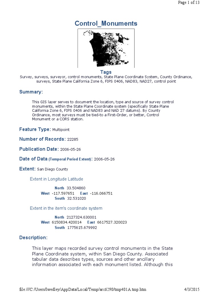 Control - Monuments: Extent in Longitude Latitude | PDF | Surveying ...