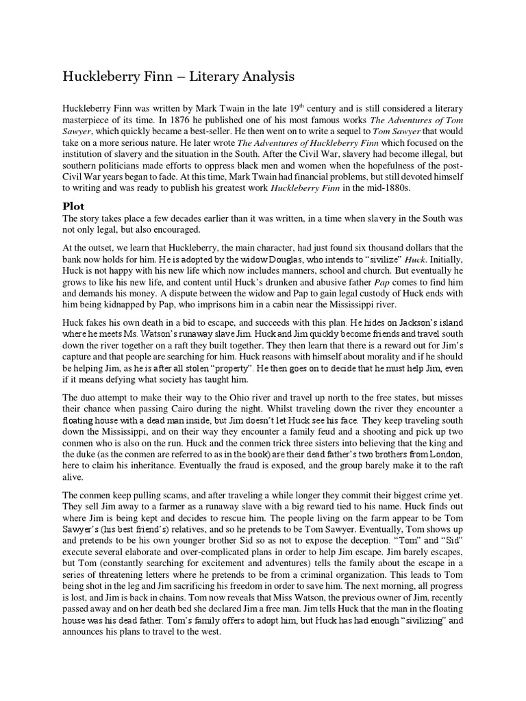 Huckleberry Finn Analysis | PDF | Huckleberry Finn | Adventures Of ...