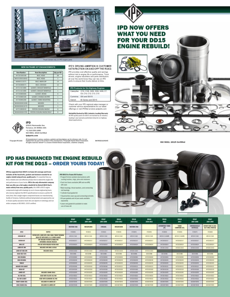 Ipd Now Offers What You Need For Your Dd15 Engine Rebuild! | PDF | Engines | Vehicle Technology