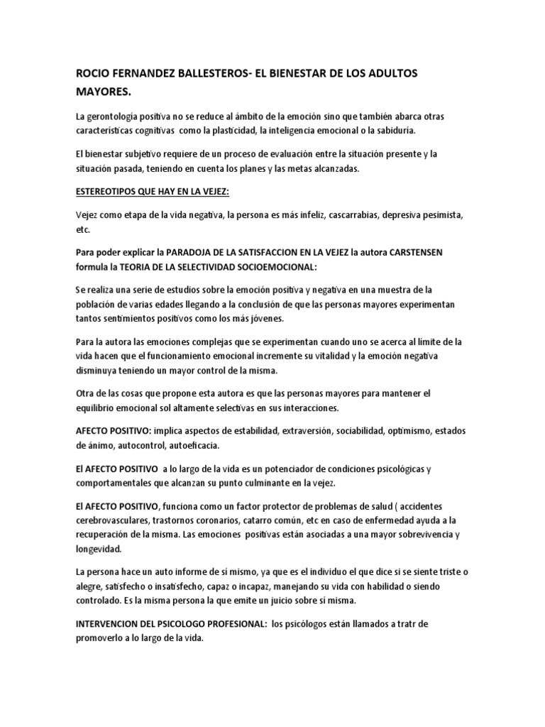 Rocio Fernandez Ballesteros | PDF | Vejez | Psicologia POSITIVA