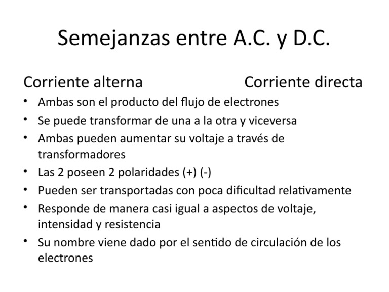 A.C. y D.C. Semejanzas | PDF | Corriente continua | Corriente alterna