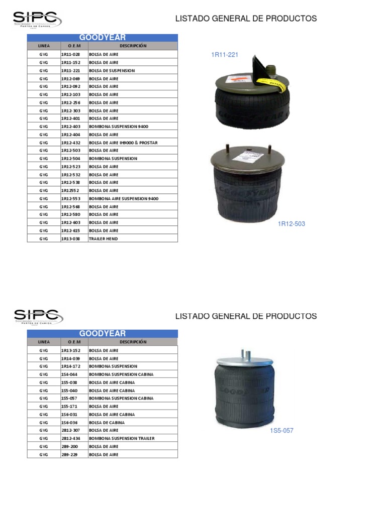 Catálogo De Bolsas De Aire Goodyear Pdf Tecnología