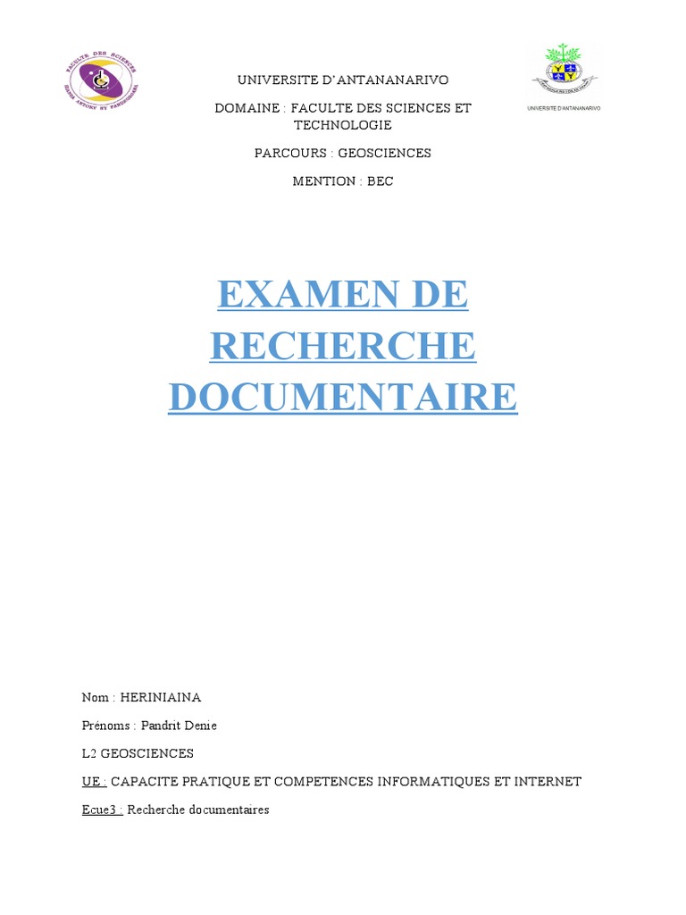 Examen HERINIAINA Pandrit Denie | PDF | Document | Encyclopédies