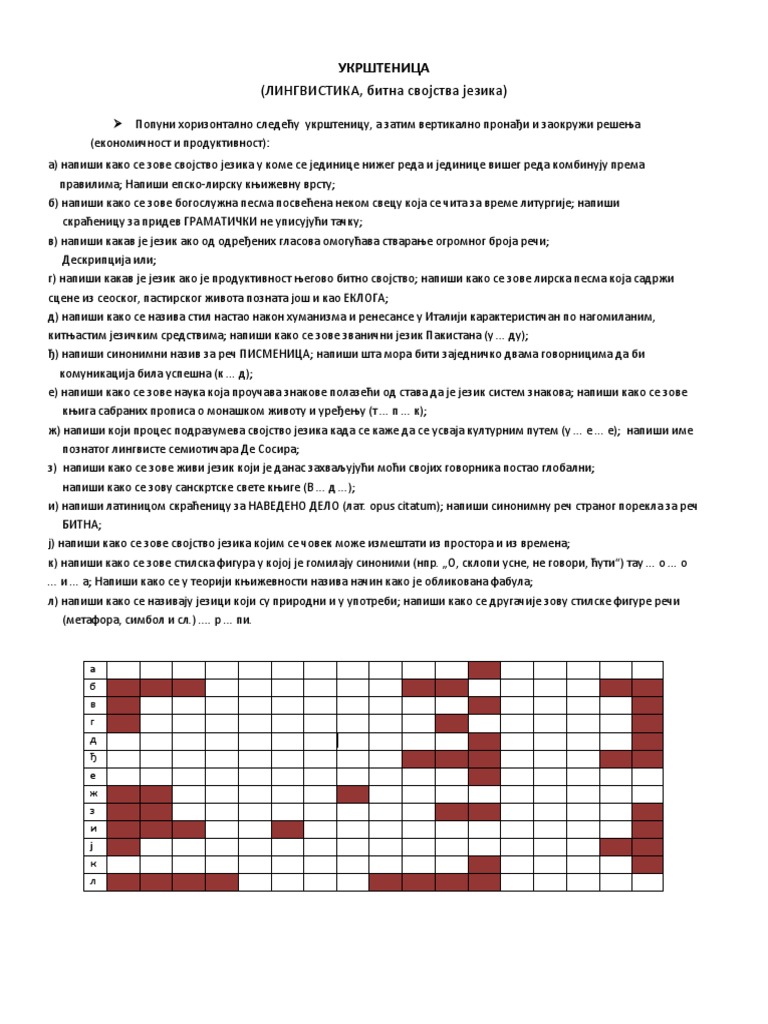 UKRSTENICA, LINGVISTIKA, Bitna Svojstva Jezika, Gimnazija | PDF
