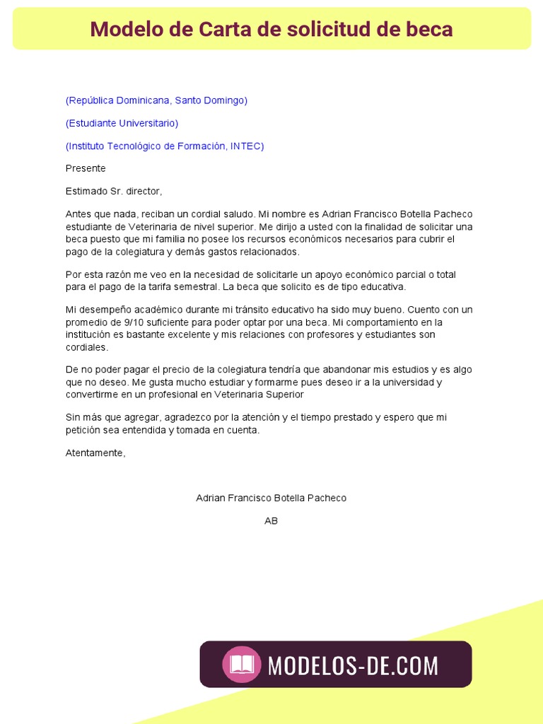 Modelo de Carta de Solicitud de Beca | PDF
