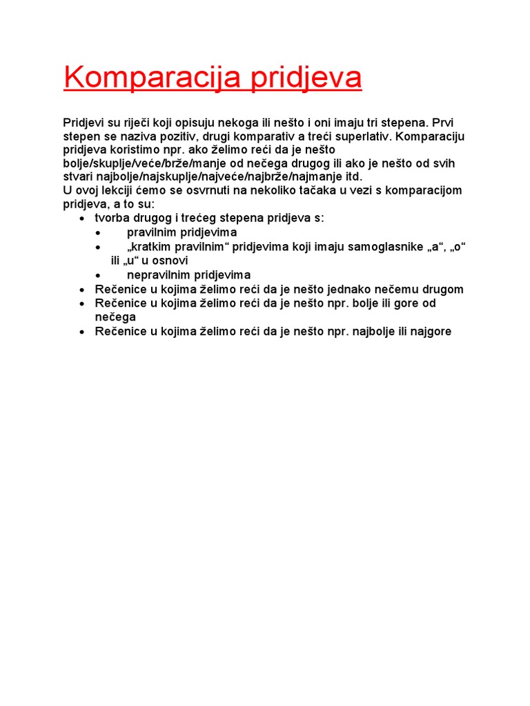Komparacija Pridjeva | PDF