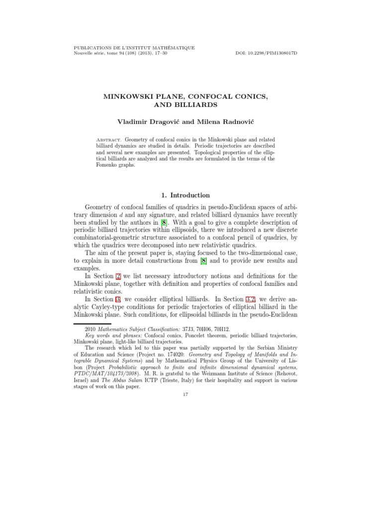 Minkowski Plane, Confocal Conics | PDF | Ellipse | Plane (Geometry)