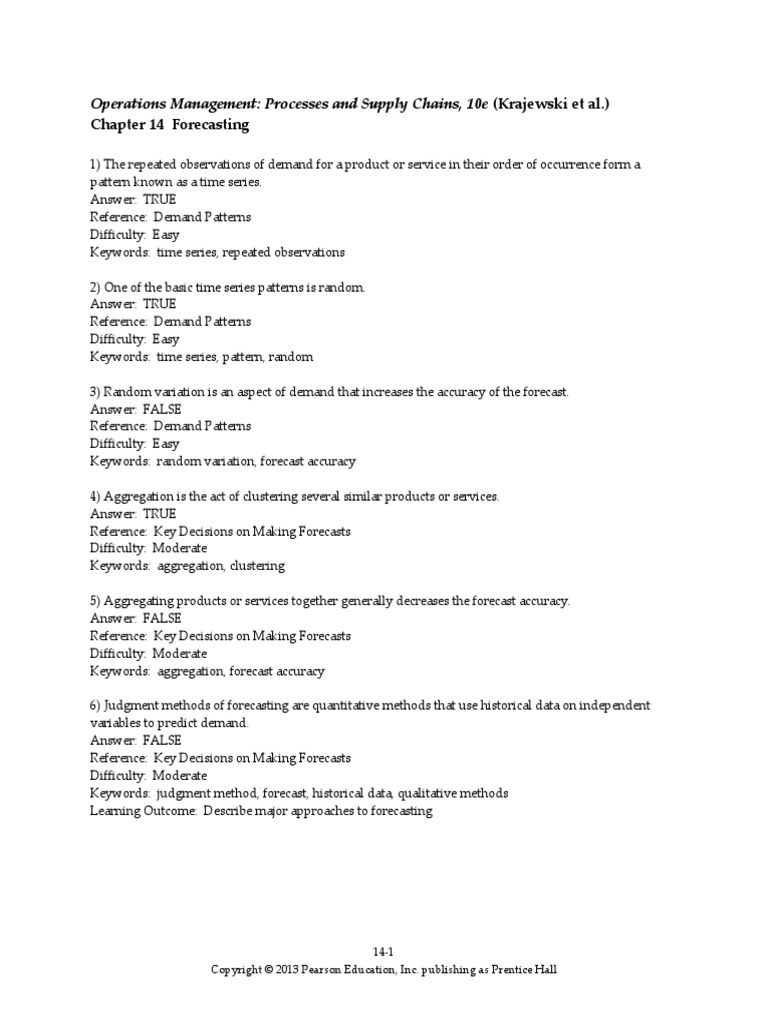 Chapter 14 Forecasting: Operations Management: Processes and Supply Chains, 10e (Krajewski Et Al ...