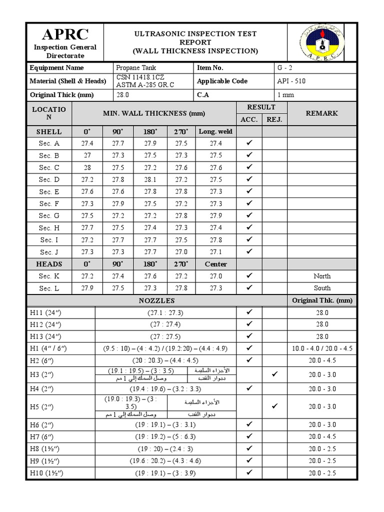 Inspection General Directorate Ultrasonic Inspection Test (Wall ...