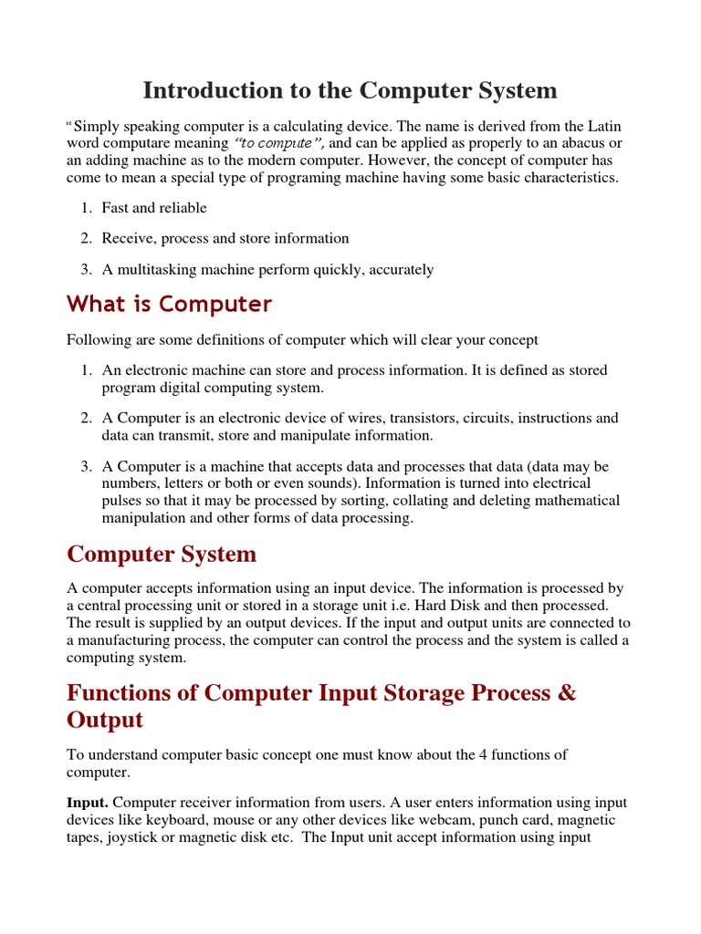 Introduction To The Computer System | PDF | Computer Data Storage | Input/Output