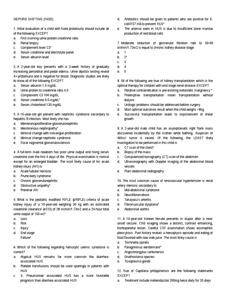 PEDIA QUIZ CARDIORESPI and NEPHRO | PDF | Epidemiology | Medicine