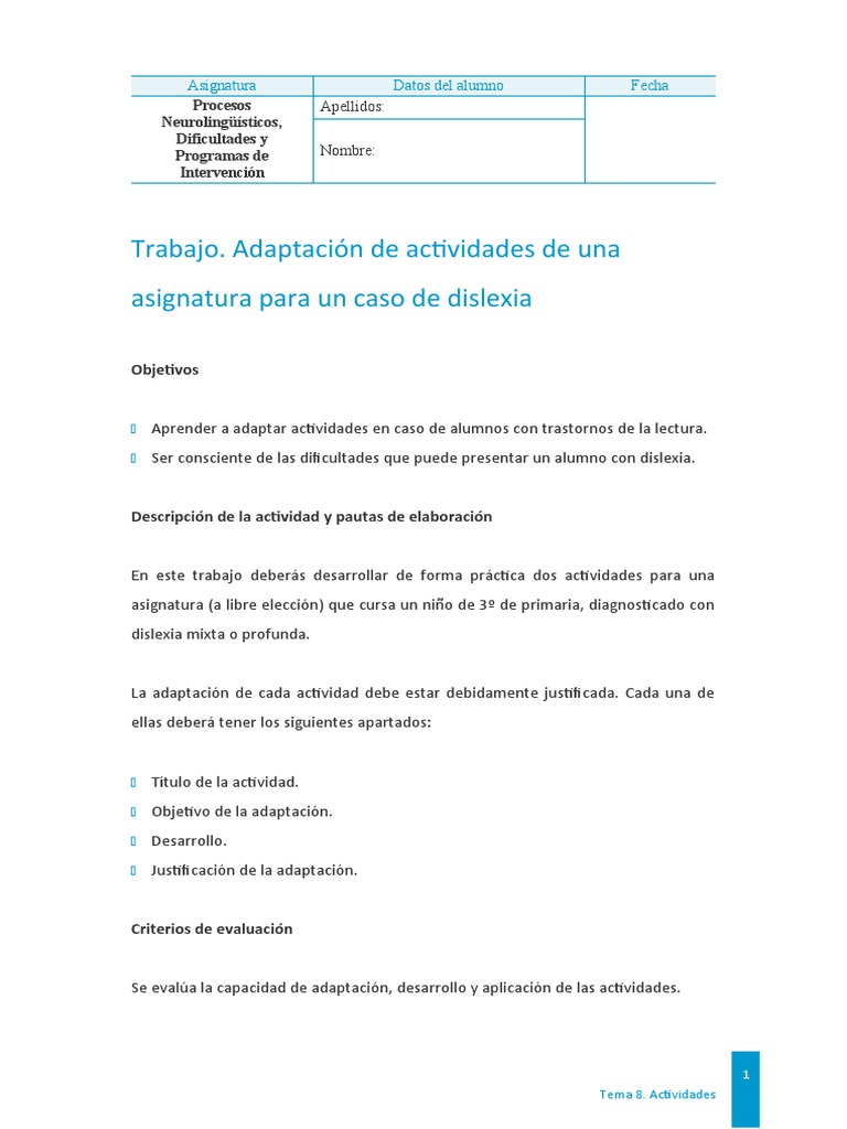 Dislexia Trabajo | PDF | Dislexia | Evaluación neuropsicológica