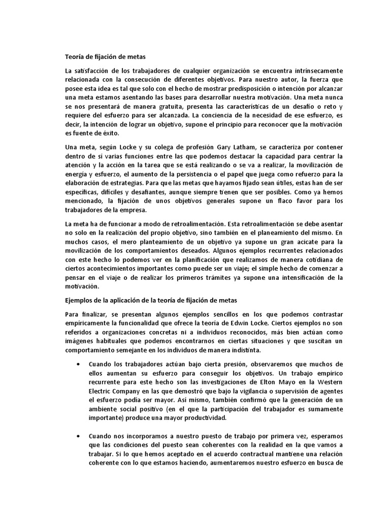 Teoría de Fijación de Metas Lathams y Locke 1979 | PDF | Objetivo ...