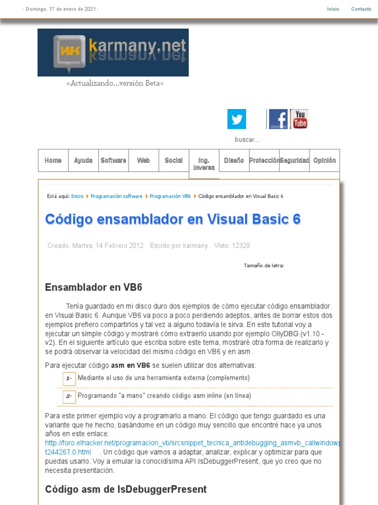 Código Ensamblador en Visual Basic 6 | PDF | Básico | Lenguaje ensamblador
