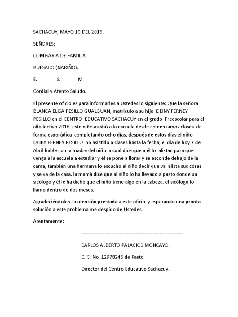 Oficio para Comisaria de Familia. | PDF