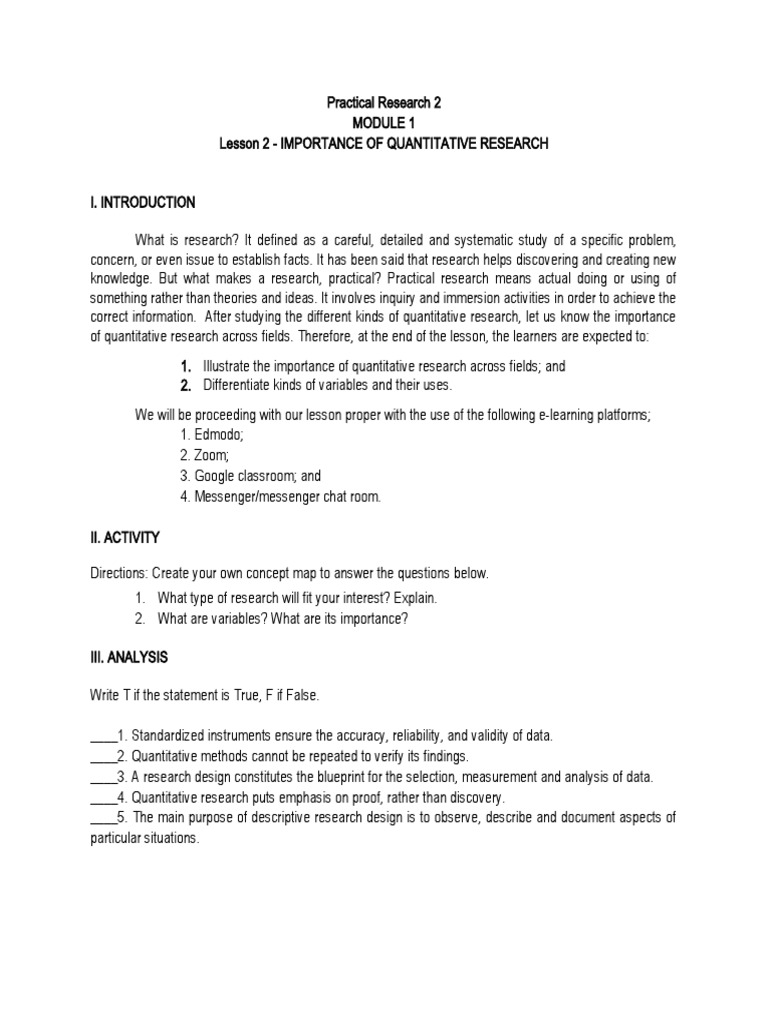 Module 1 Lesson 2 - IMPORTANCE OF QUANTITATIVE RESEARCH | Download Free ...