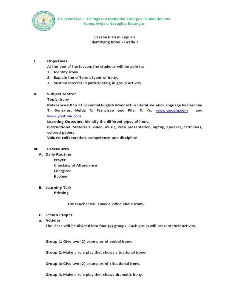 Ironylp 171102131630 PDF | PDF | Irony | Lesson Plan