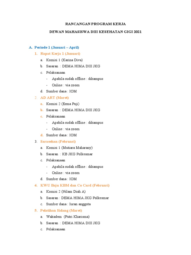 Program Kerja DEMA DIII Kesehatan Gigi 2021 | PDF
