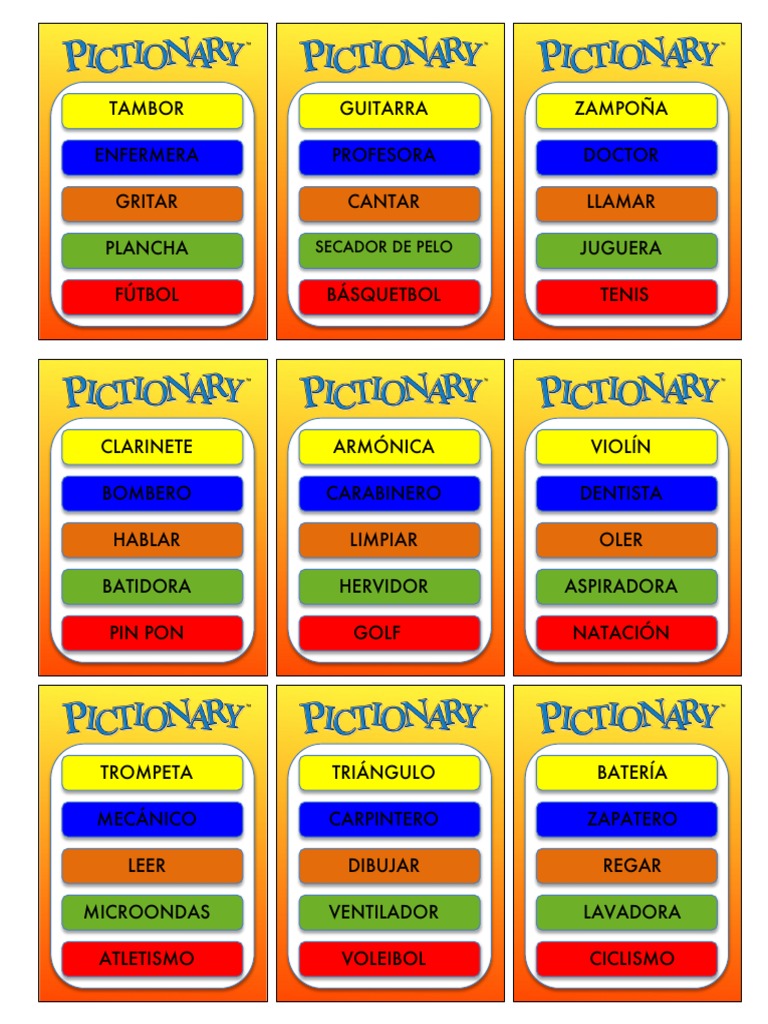 Tarjetas Pictionary 2 | PDF | Instrumentos musicales | Tecnología musical