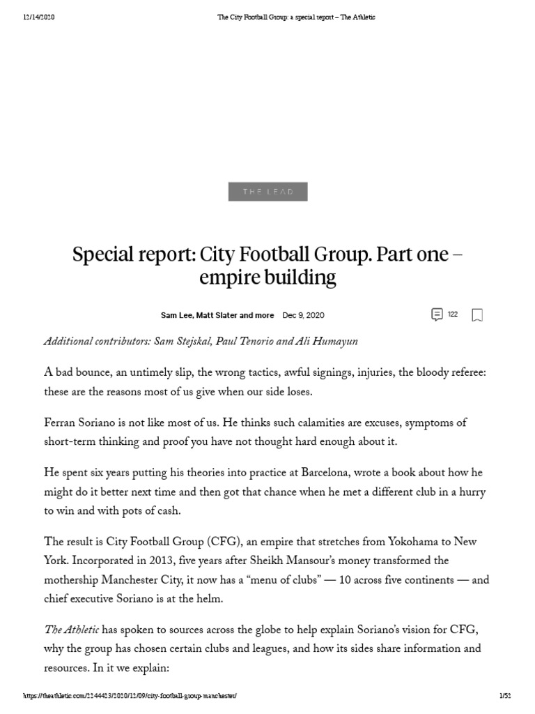 The City Football Group - A Special Report - The Athletic | PDF ...