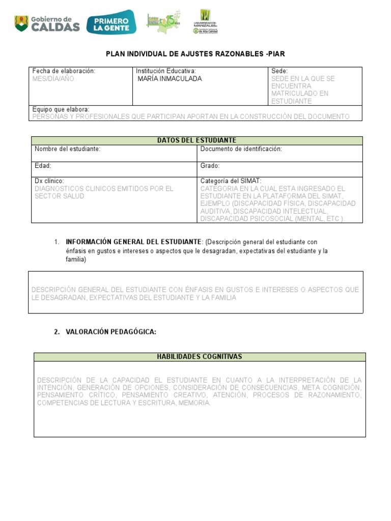 Formato de Piar Ejemplo | PDF | Educación de la primera infancia ...