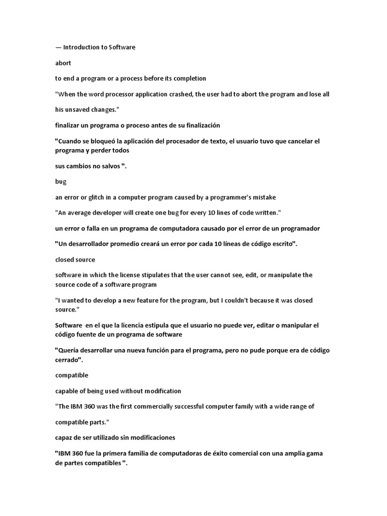 Introduction To Software Vocabulary | PDF | Entorno de desarrollo ...