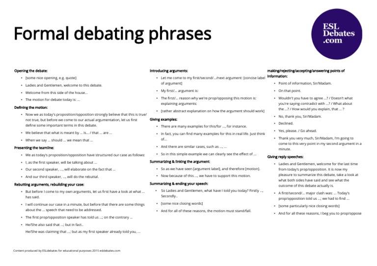 Formal Phrases and Structure | PDF | Argument | Reason