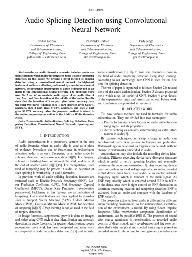 Audio Splicing Detection Using Convolutional Neural Network | PDF | Deep Learning | Applied ...