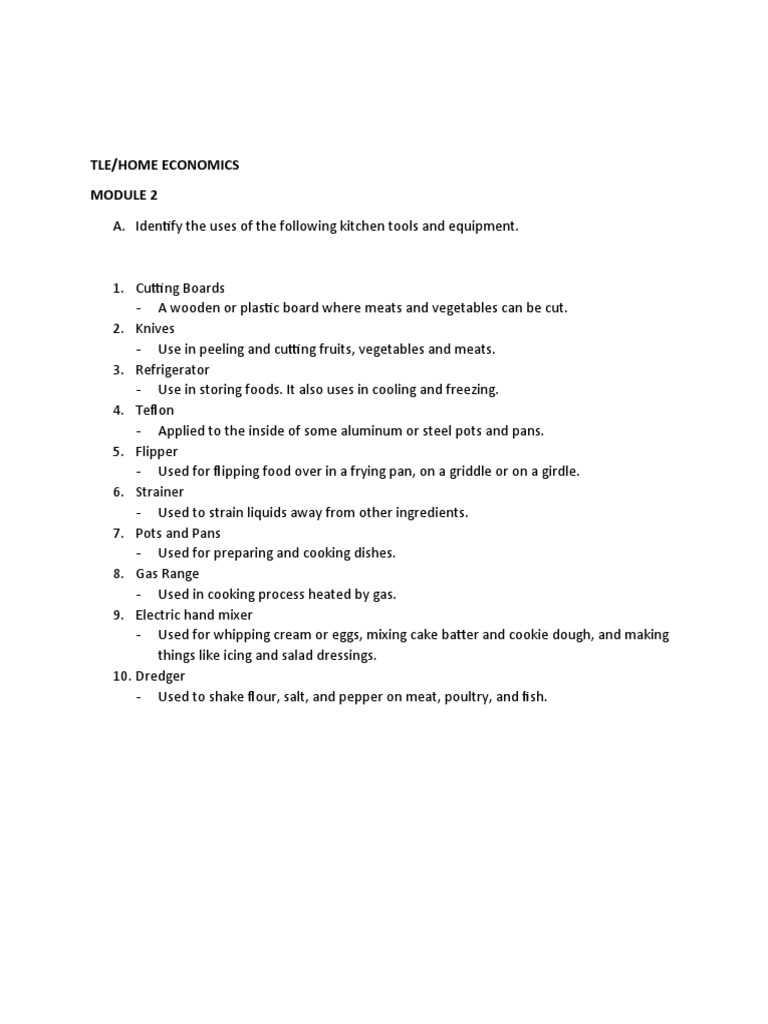 Tle/Home Economics | PDF | Cooking | Kitchen