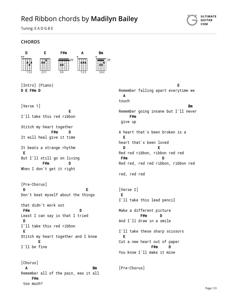 Red Ribbon Chords by Madilyn Bailey | PDF | Song Structure | Musical ...