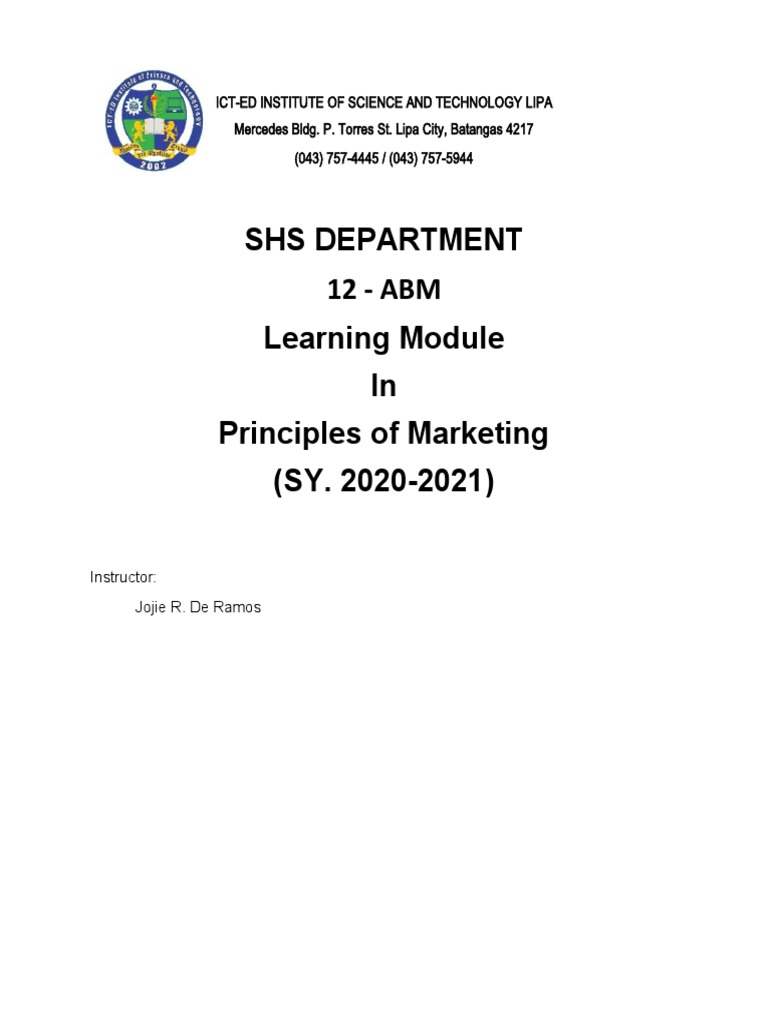 Shs Department 12 - ABM Learning Module in Principles of Marketing (SY ...